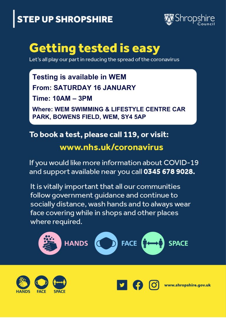 Coronavirus: COVID-19 testing coming to Wem - Shropshire Council Newsroom
